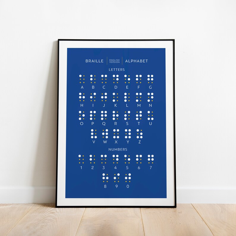 Braille Alphabet Blue Poster Braille Letters and Numbers - Etsy