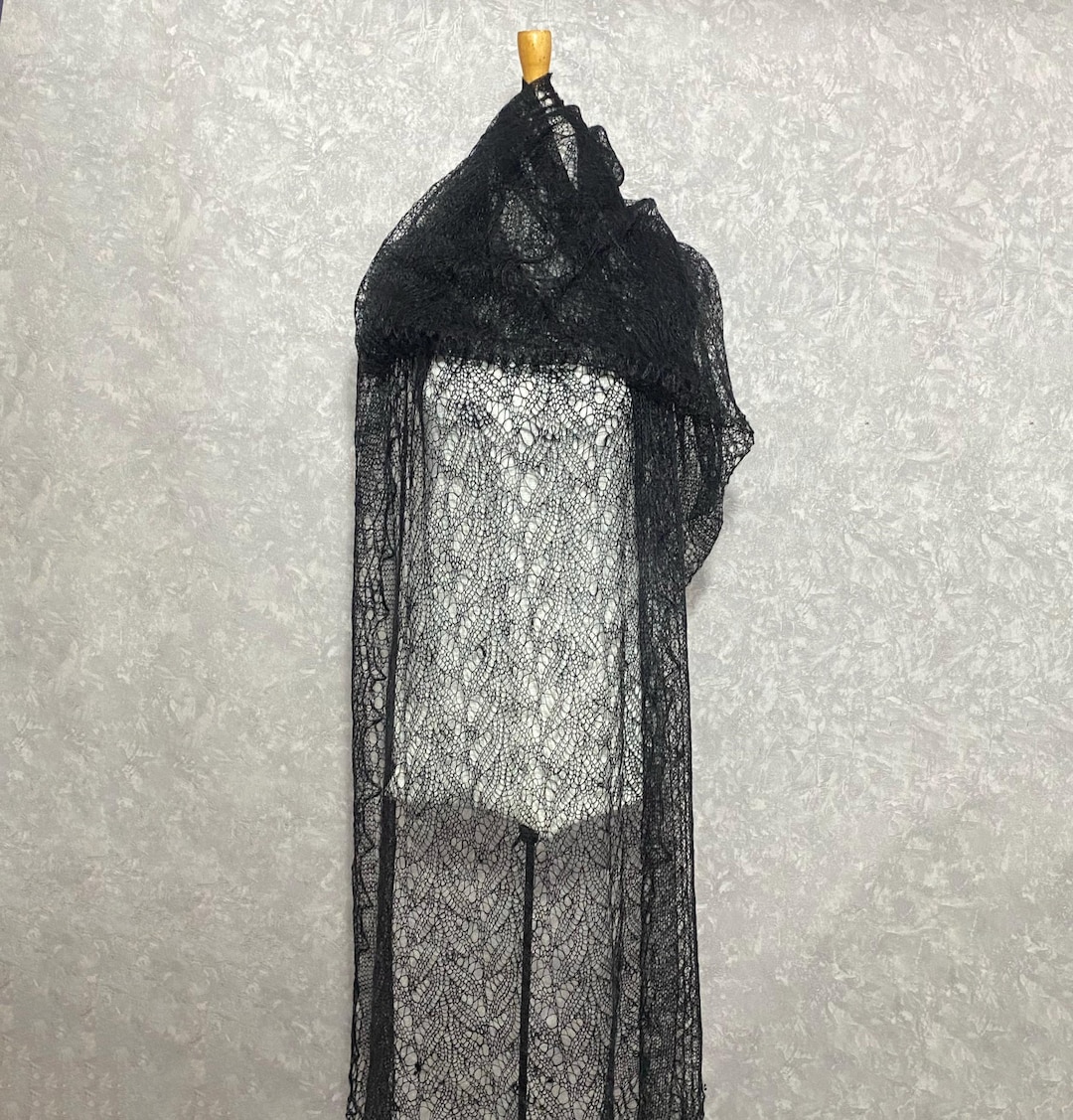 Orenburg Black Lace Goat Down Scarf - Slavic Gossamer Heirloom, 80 X ...