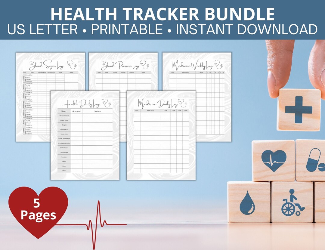 Health Log Bundle Printable PDF Health Planner Blood Pressure Log Blood ...