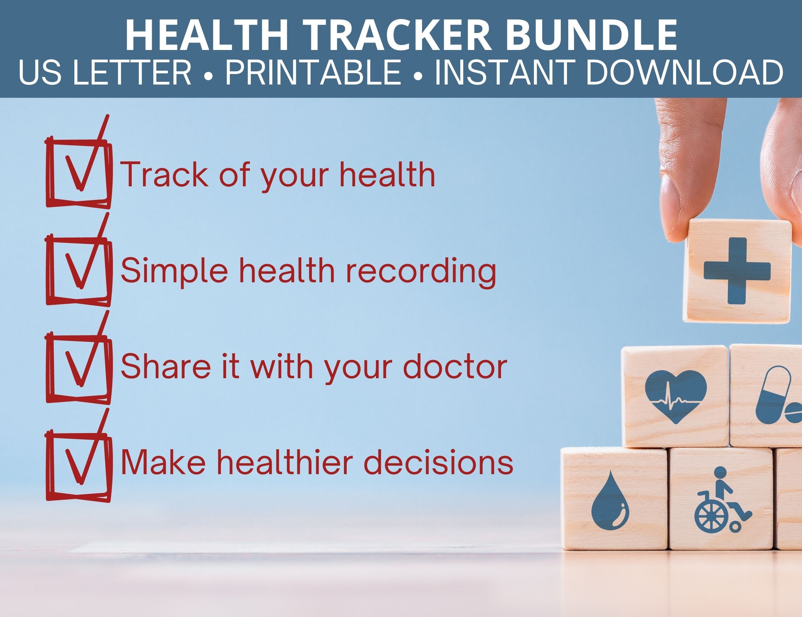 Health Log Bundle Printable PDF Health Planner Blood Pressure Log Blood ...
