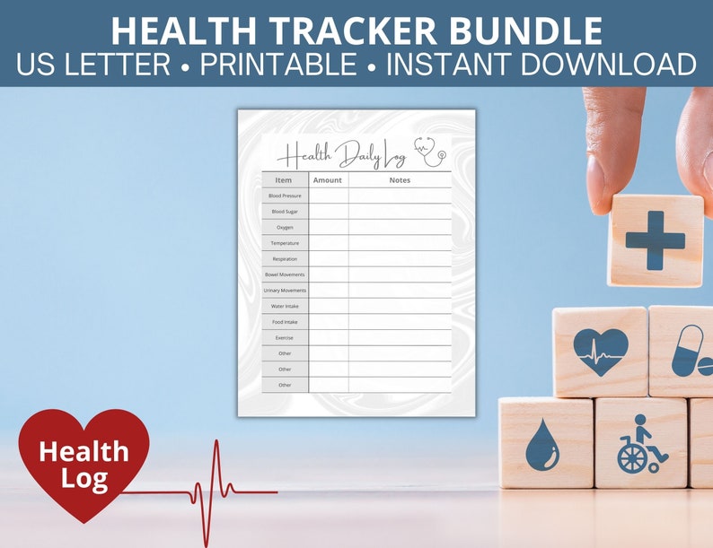 Health Log Bundle Printable PDF Health Planner Blood Pressure Log Blood ...