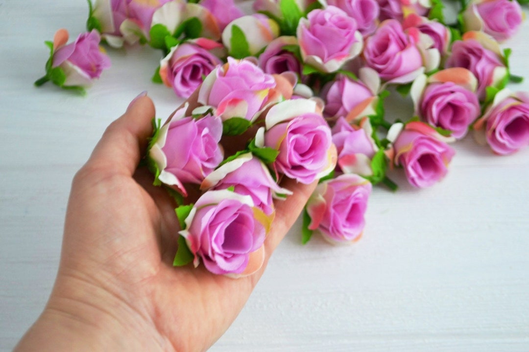 5 Pieces Little Artificial Rose Heads Light Purple Silk Roses Fake ...