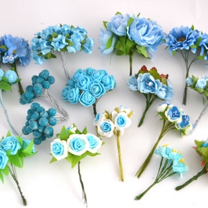 Light Blue Artificial Flowers Set of Mini Bouquets Fake - Etsy