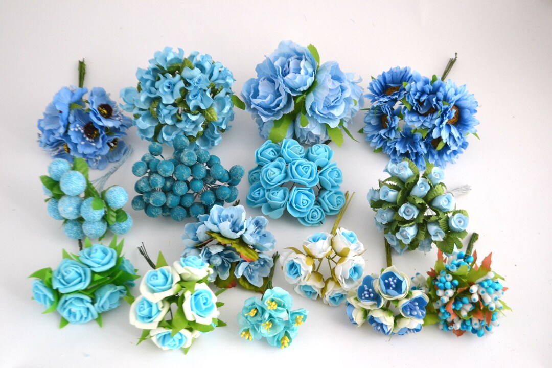 Light Blue Artificial Flowers Set of Mini Bouquets Fake - Etsy