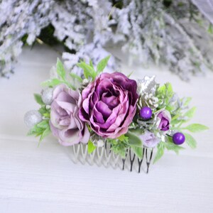 Purple Flower Comb Winter Hair Comb Winter Floral Comb Christmas Comb ...