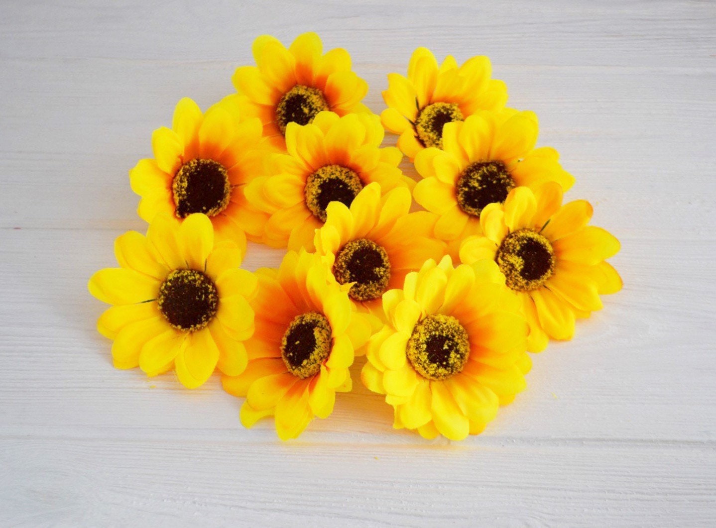 10 Yellow Fake Sunflowers Artificial Sunflower Faux Flowers Summer ...