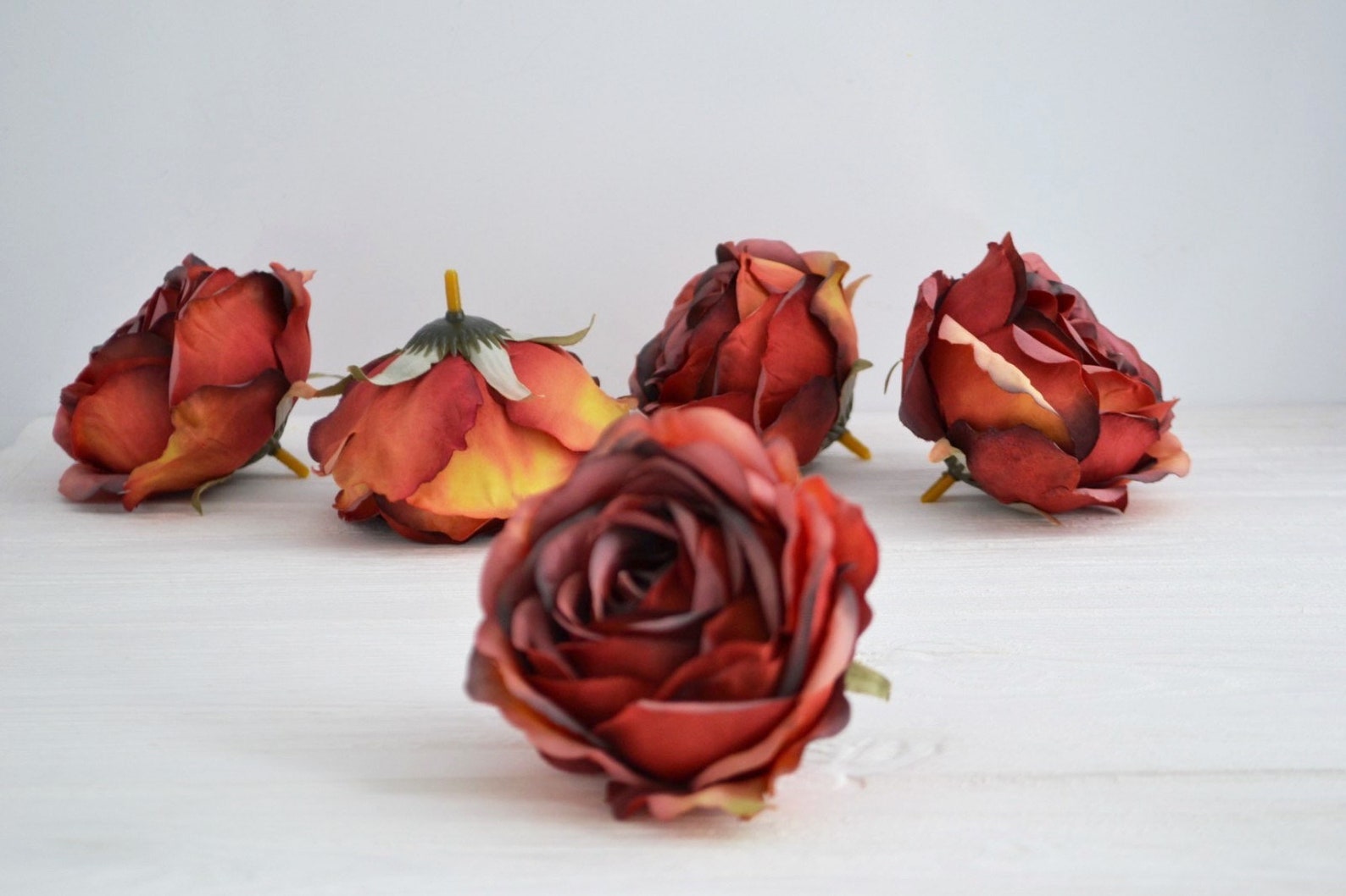 Rust artificial rose head Silk roses Fake flowers Faux rose 8 | Etsy