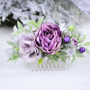 Purple Flower Comb Winter Hair Comb Winter Floral Comb Christmas Comb ...
