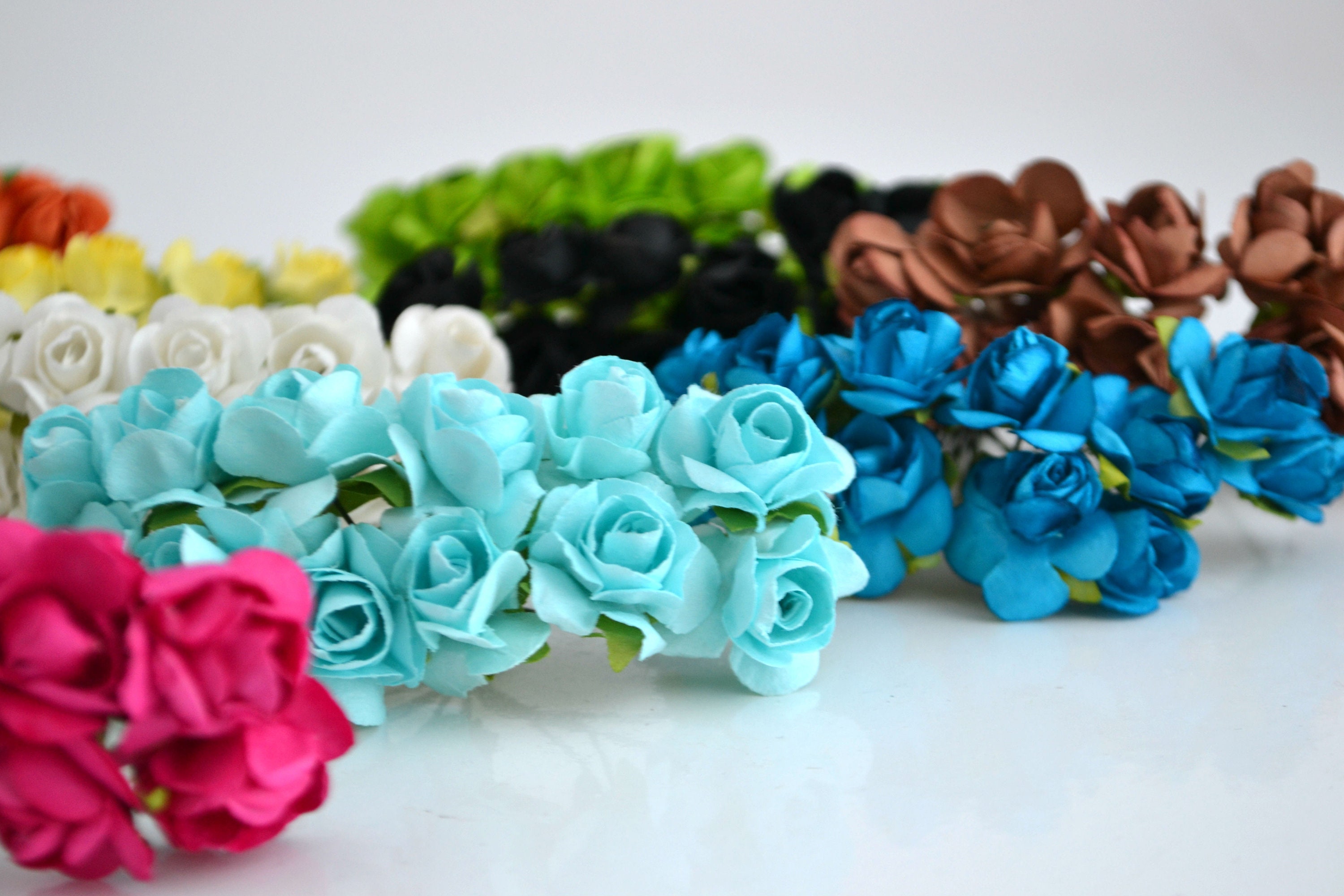 1.5 cm Mini paper flowers Small paper roses Scrapbook flowers | Etsy