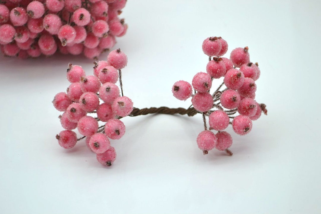 Frozen Pink Artificial Berries Faux Berry on Wire Fake Fruit Small ...