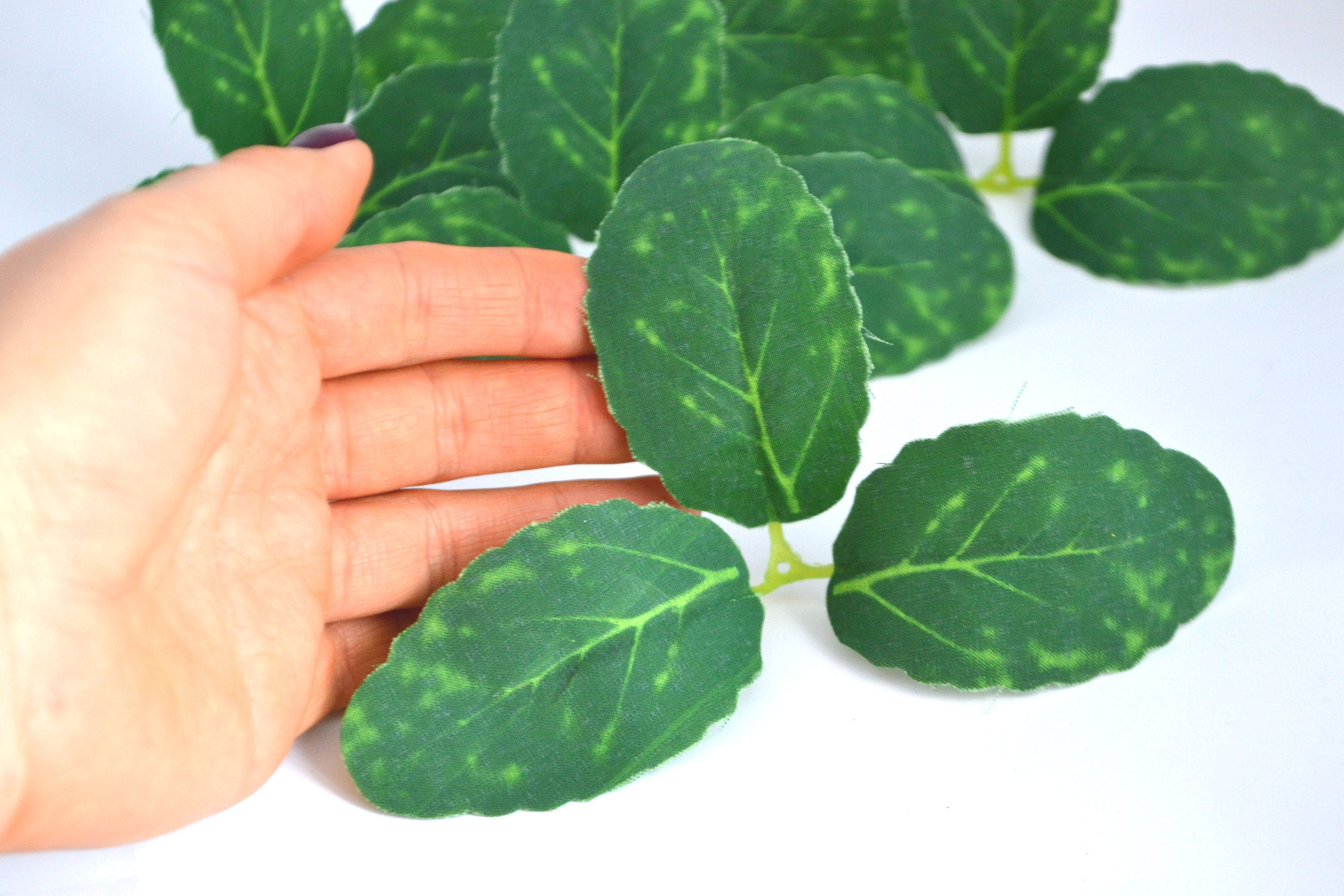 5 pcs triple Artificial leaves Faux green leaves Fake | Etsy