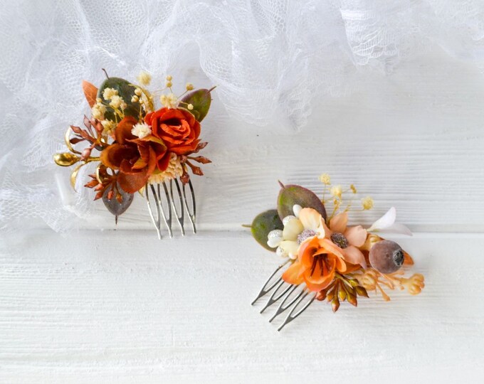 Rust Orange Brown Mini Comb Flower Girl Headpiece Mini Floral Comb Hair ...