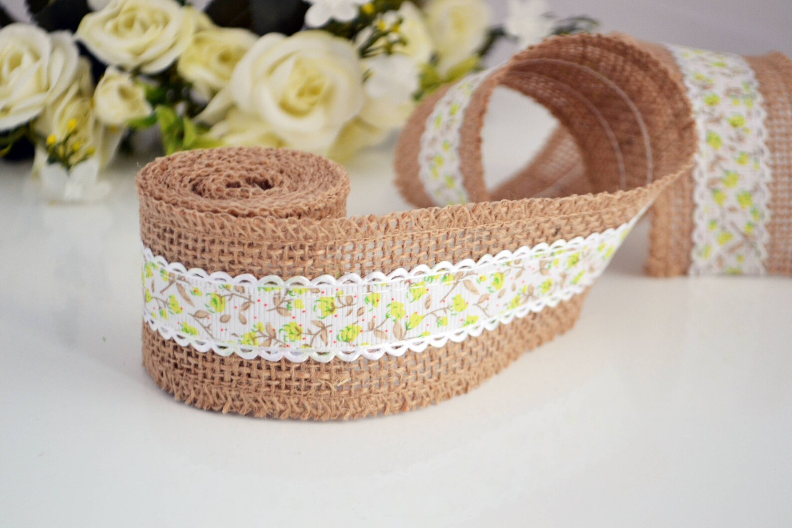 5 Cm 2''/2 M Burlap Cotton Floral Ribbon Rustic Home - Etsy