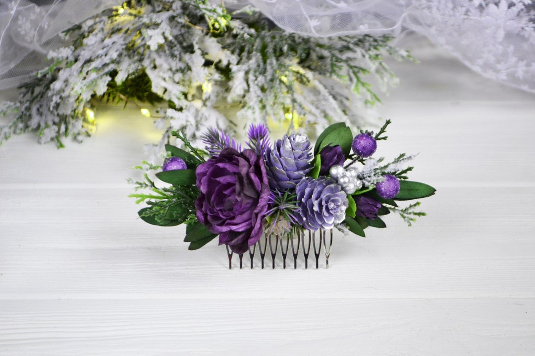 Winter Plum Purple Hair Comb Flower Comb for Bride Purple Head Piece ...