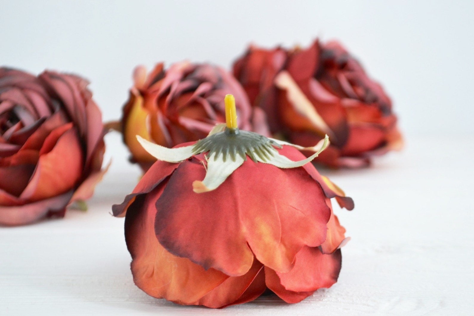 Rust artificial rose head Silk roses Fake flowers Faux rose 8 | Etsy