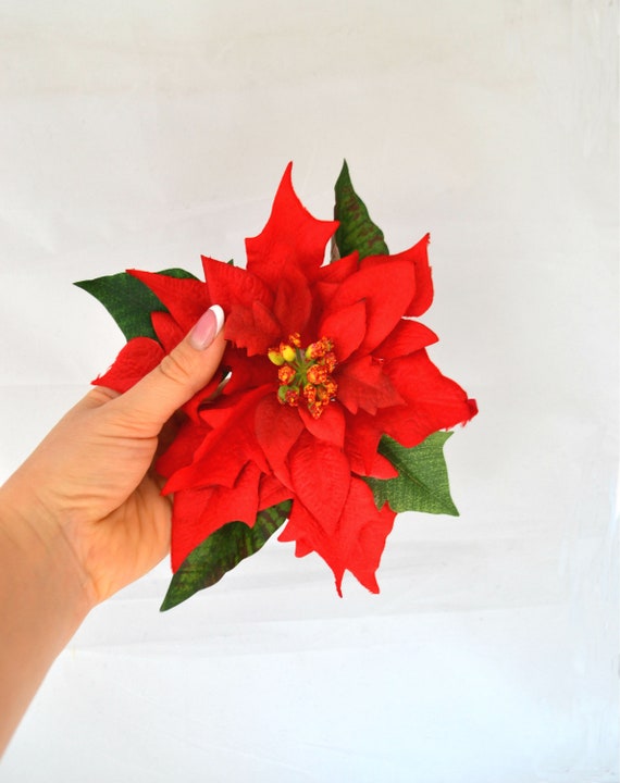 Poinsettia 5.9 15 Cm Christmas Flowers Holiday Decor Winter Flower Etsy Ireland