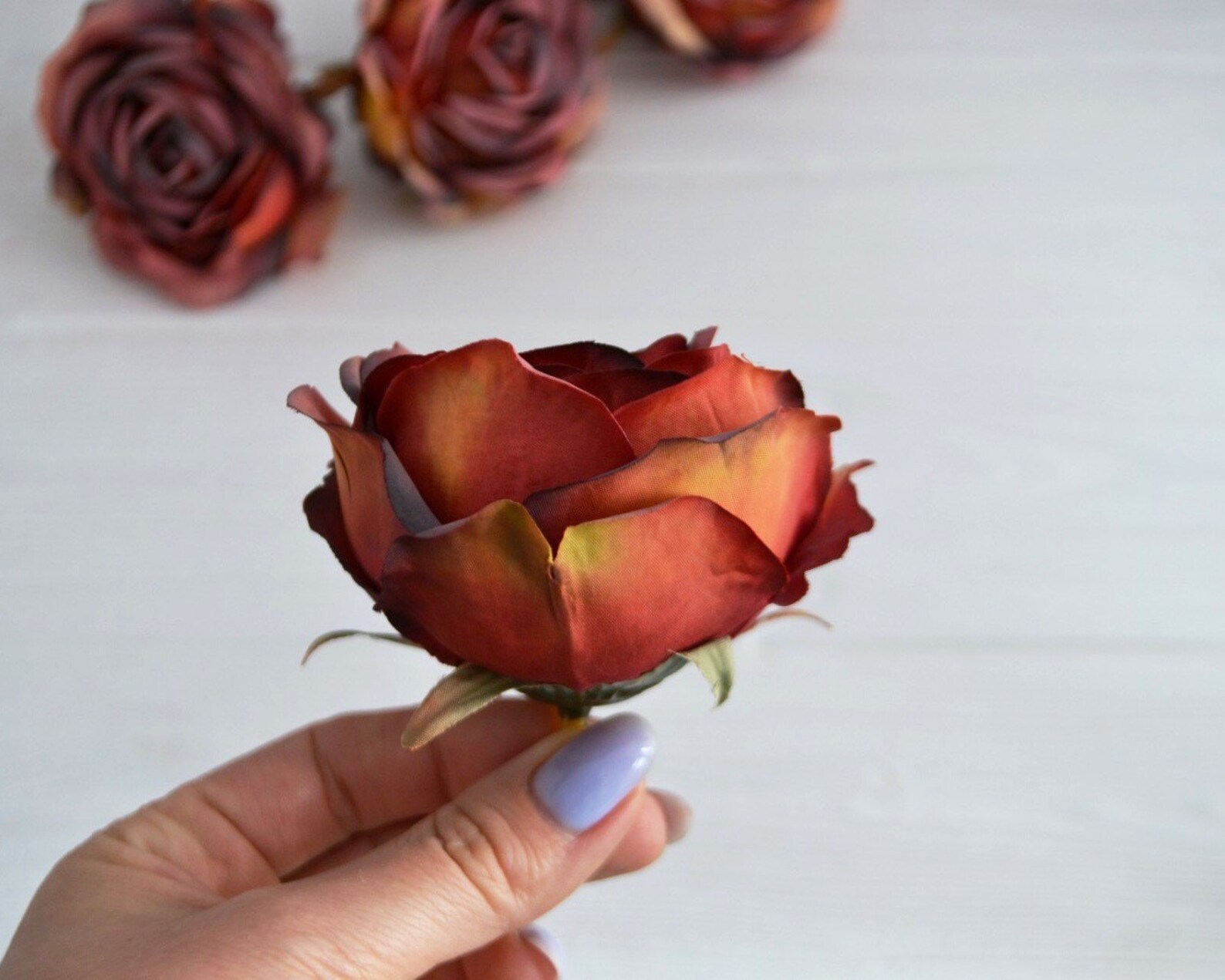 Rust artificial rose head Silk roses Fake flowers Faux rose 8 | Etsy