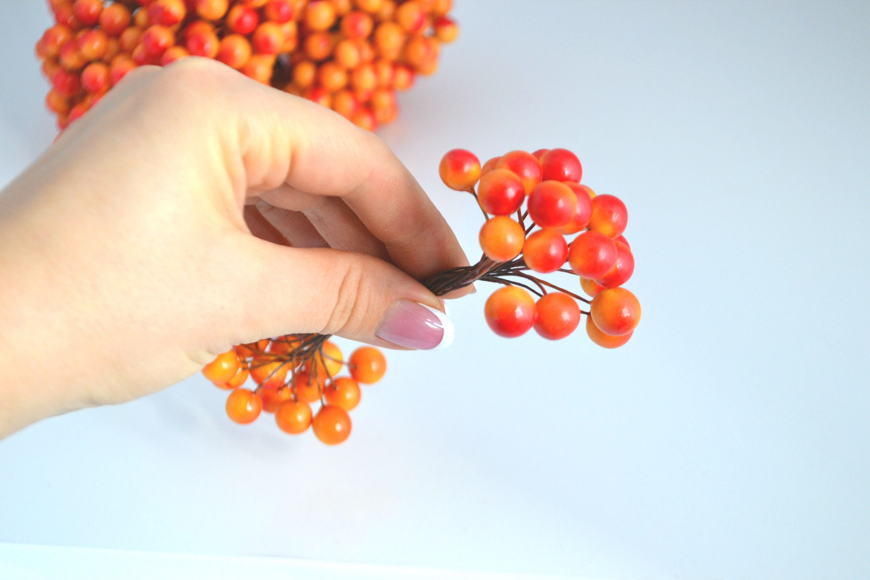 Orange Artificial Berry Fake Berries Faux Fruit Berry Bundles Craft ...