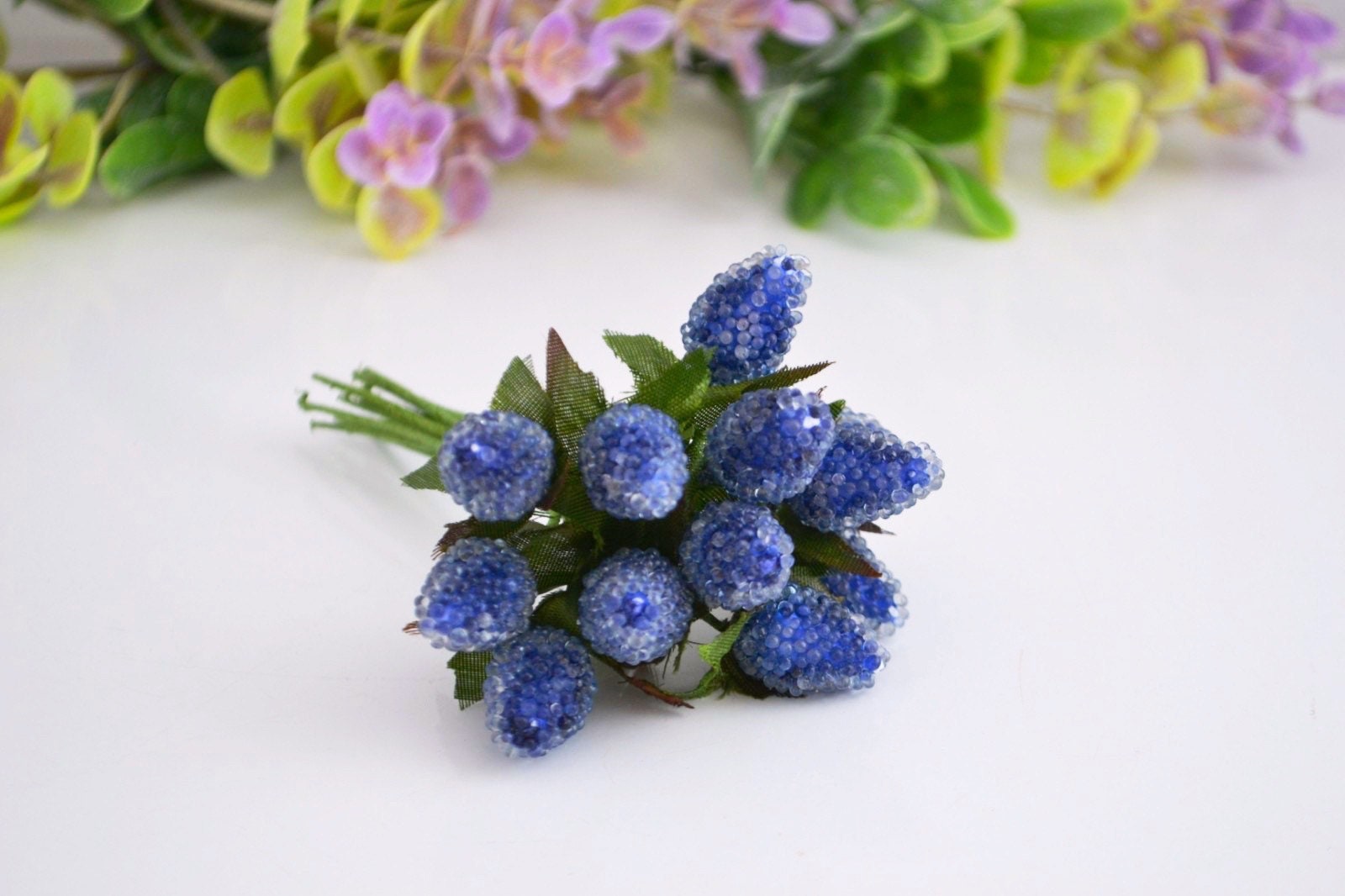 12 Pcs Artificial Berries Faux Raspberries Blue Berry Beaded | Etsy