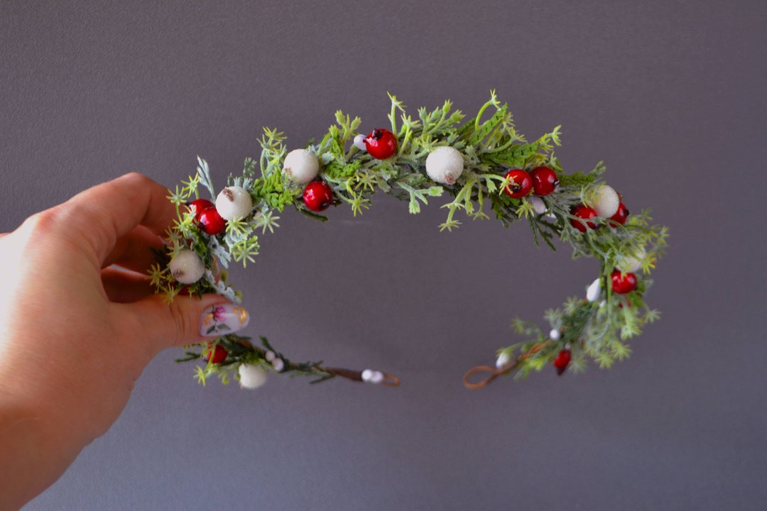 Winter Hair Crown Red White Berry Christmas Headband Winter Hair Wreath ...