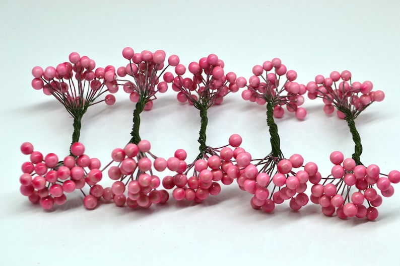 Artificial berries Pink berry Berry on wire Craft floral | Etsy
