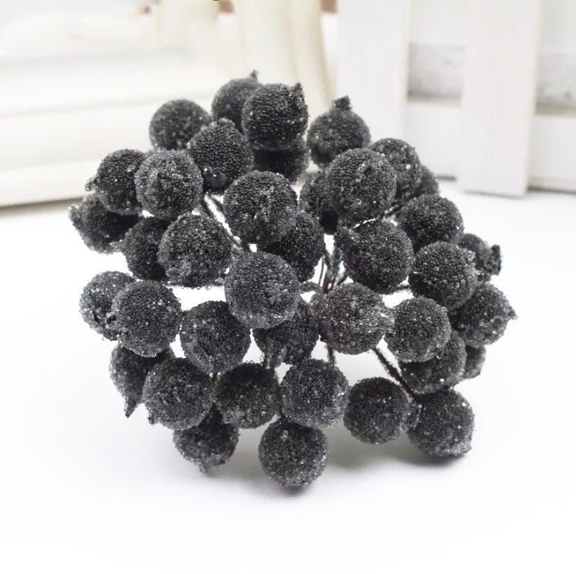 1 Bundle Black Artificial Berries Fake Berry Beaded Berries - Etsy