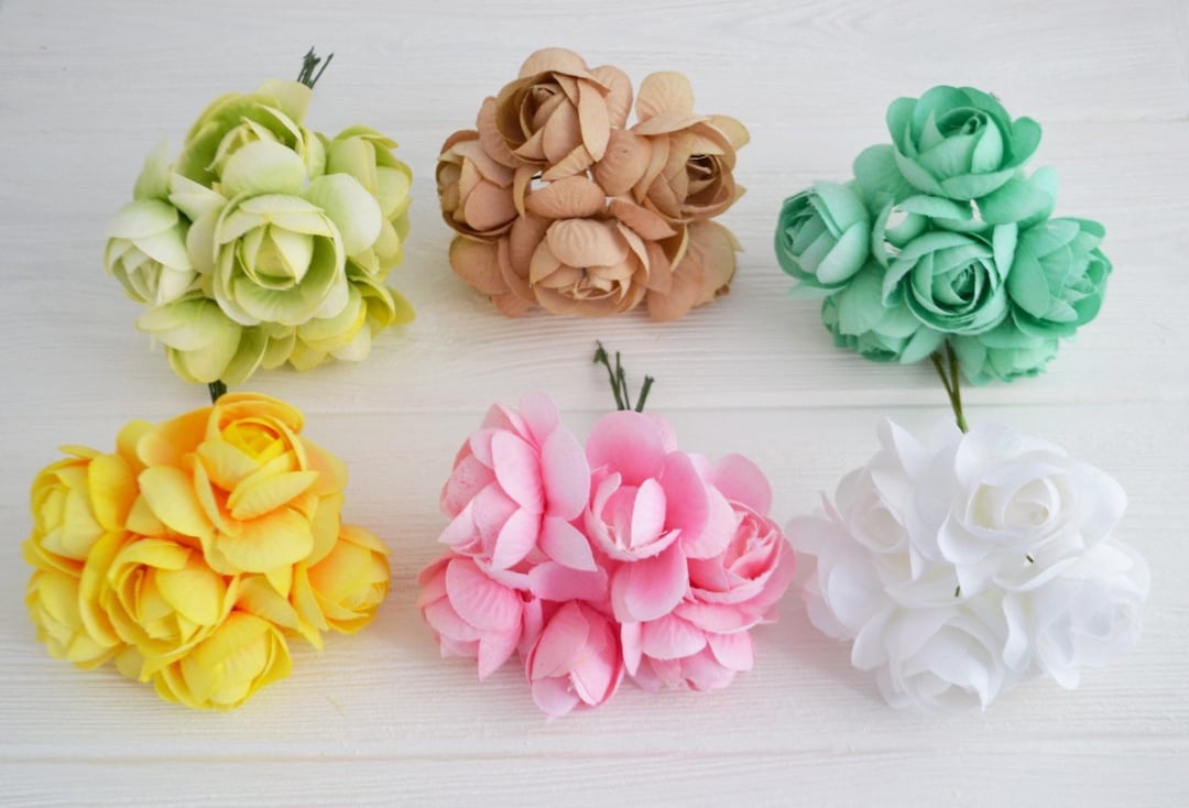 6 Small Artificial Roses Silk Flowers Fake Flowers Faux Rose Corsage ...
