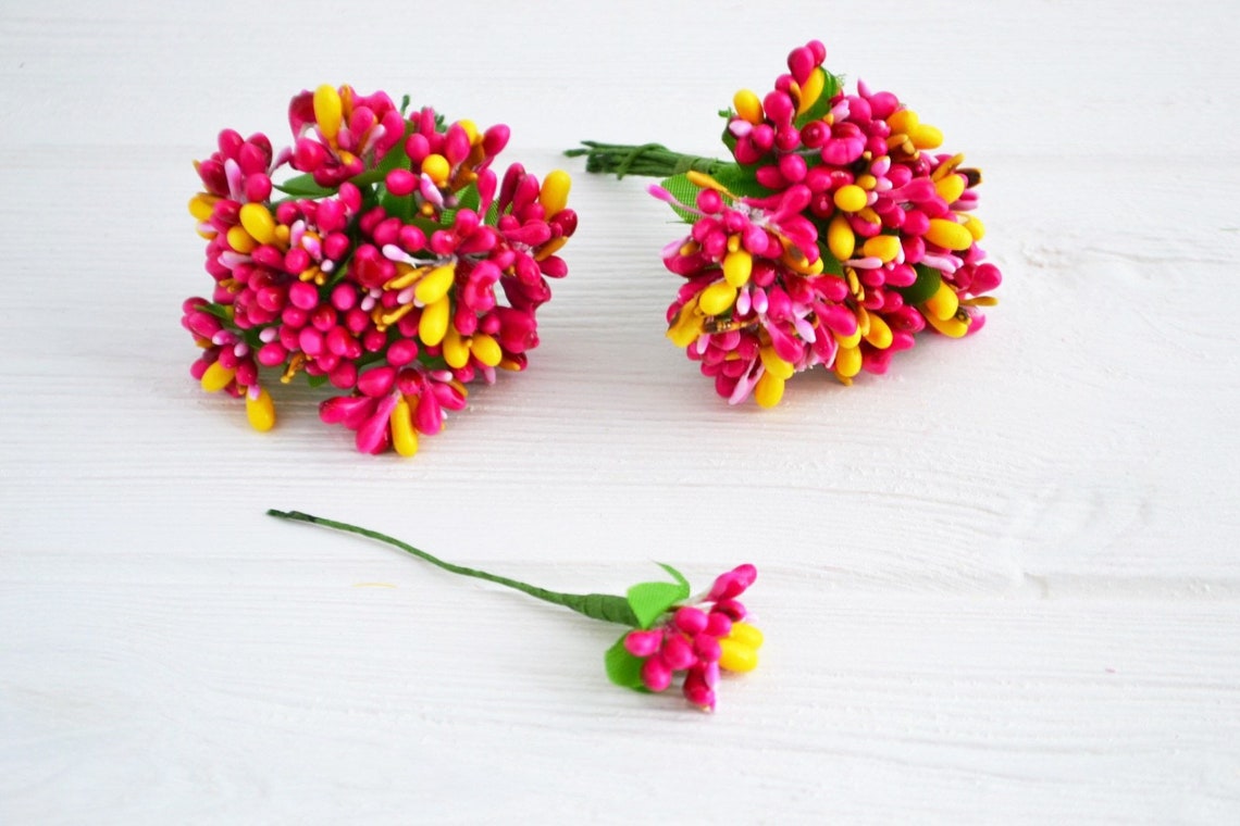 24 Flower stamens Berry stems Artificial flower decor Fake | Etsy