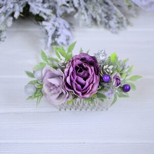 Purple Flower Comb Winter Hair Comb Winter Floral Comb Christmas Comb ...