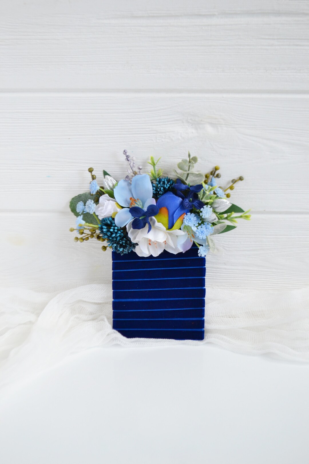 Pocket Boutonniere Navy Blue White Flower Corsage Blue Mens Boutonniere ...