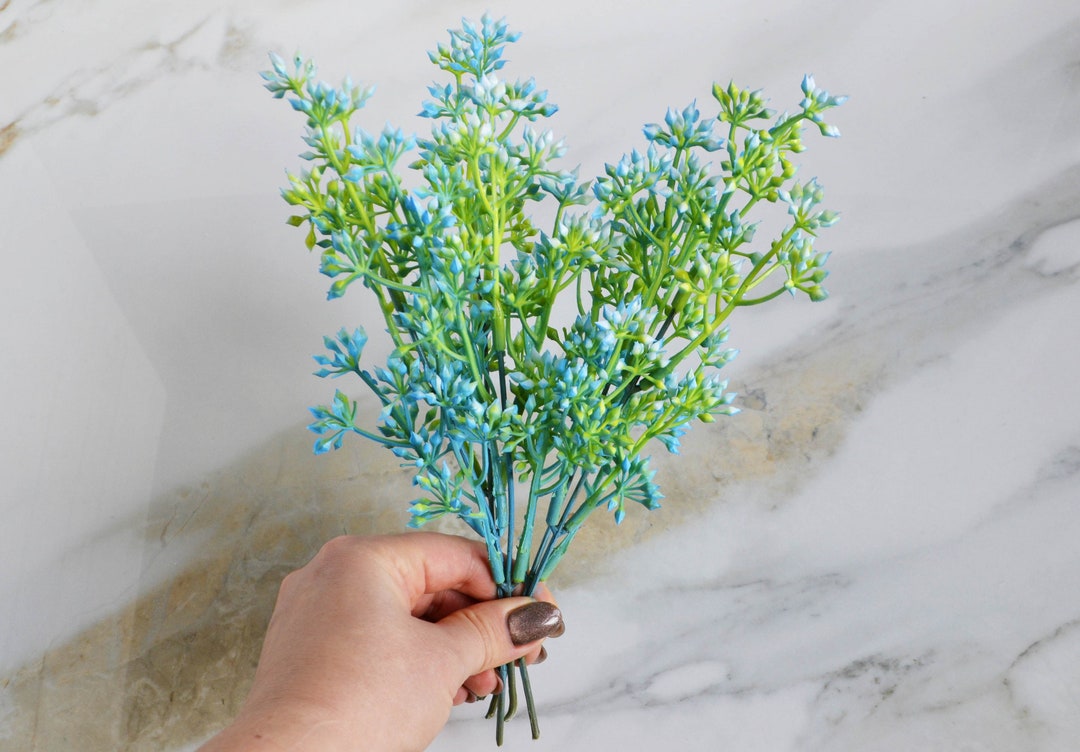 5 Stems Light Blue Artificial Greenery Fake Plants Faux Filler Floral ...