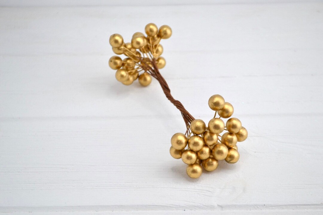 Artificial Berry Gold Berries Fake Berry Faux Fruit Berry on Wire 1 Cm ...