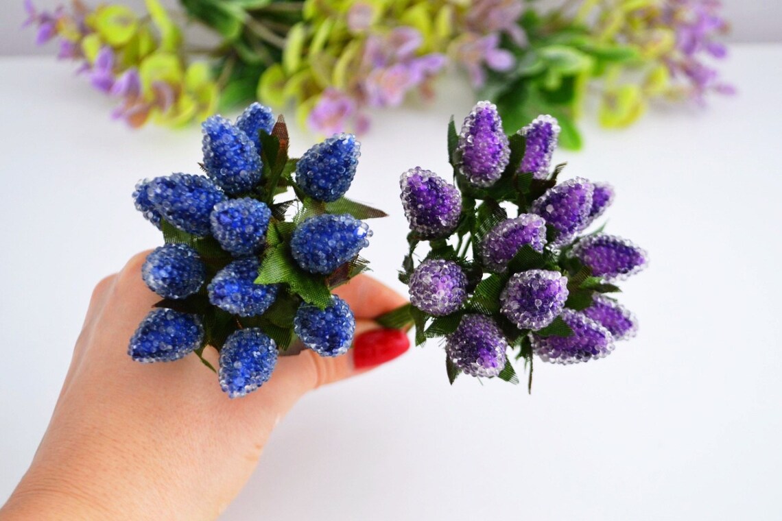 12 Pcs Artificial Berries Faux Raspberries Blue Berry Beaded - Etsy