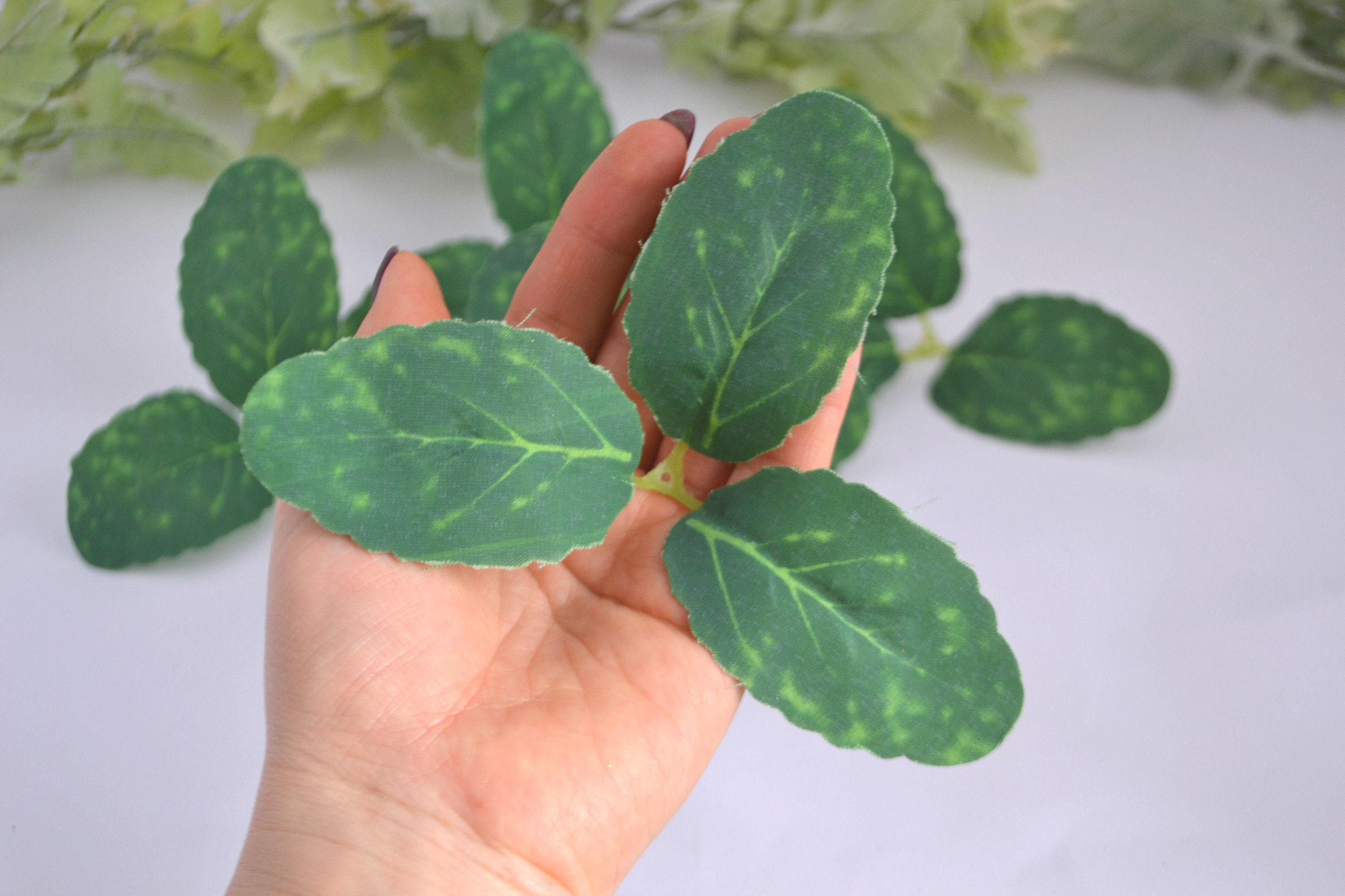 5 Pcs Triple Artificial Leaves Faux Green Leaves Fake - Etsy