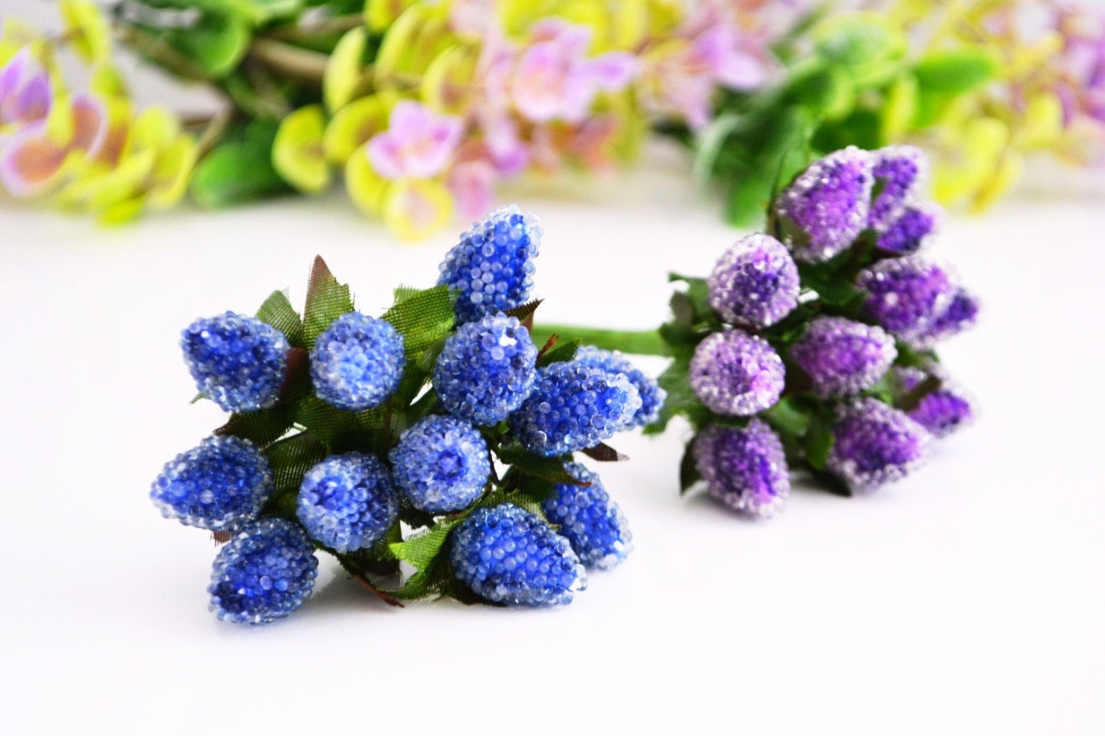 12 Pcs Artificial Berries Faux Raspberries Blue Berry Beaded | Etsy