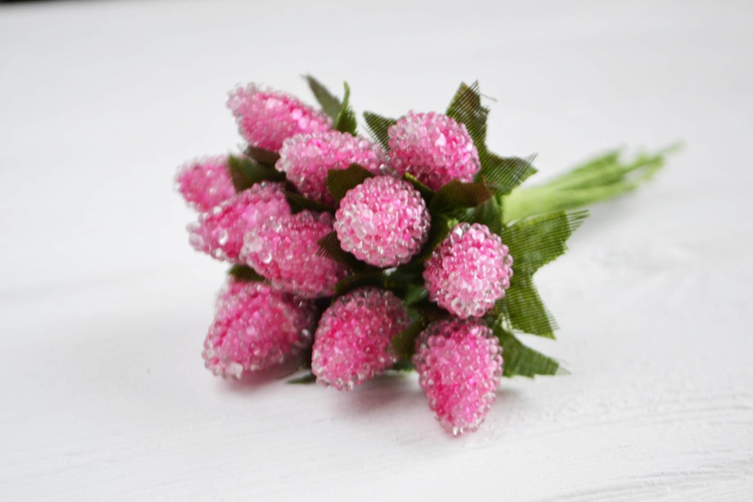 12 Pink Artificial Raspberries Fake Berries Faux Berry Beaded Berries ...