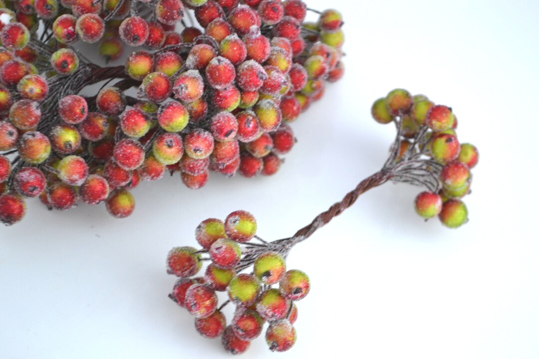 Artificial Berries in Green With Red, Berry on Wire, Wrapping Gift ...