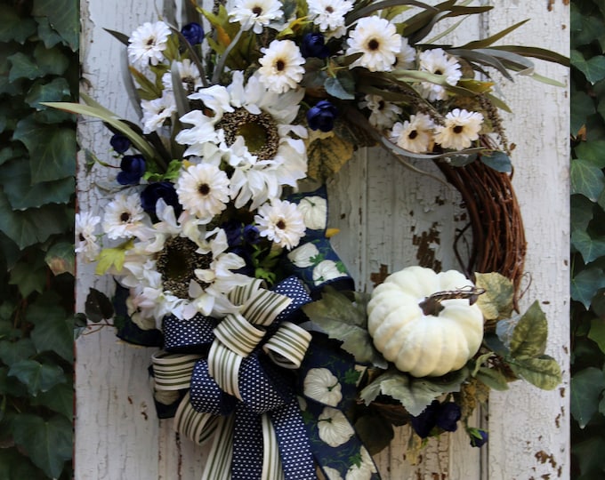 Fall Sunflower Wreath for Front Door White Pumpkin Wreath - Etsy