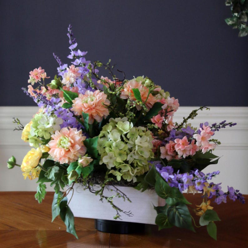 Elegant Spring Centerpiece, Year Round Dining Table Floral Decor, Coral ...