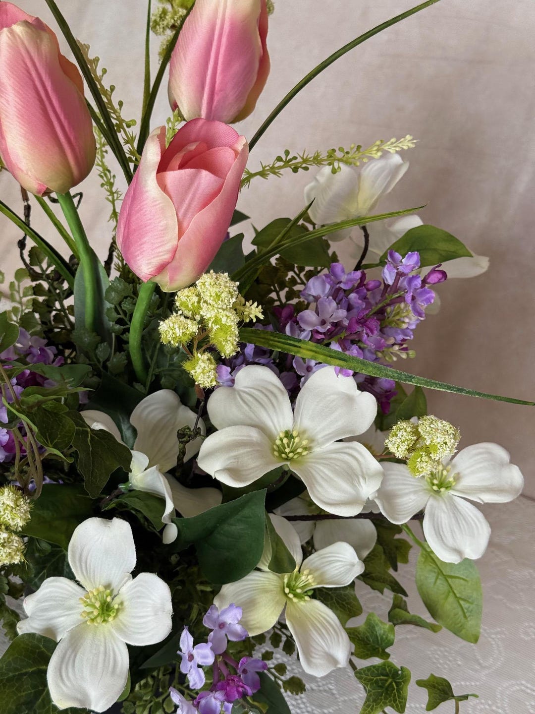 Summer Centerpiece W/ Tulips, Spring Floral Arrangement, Gift for Her ...
