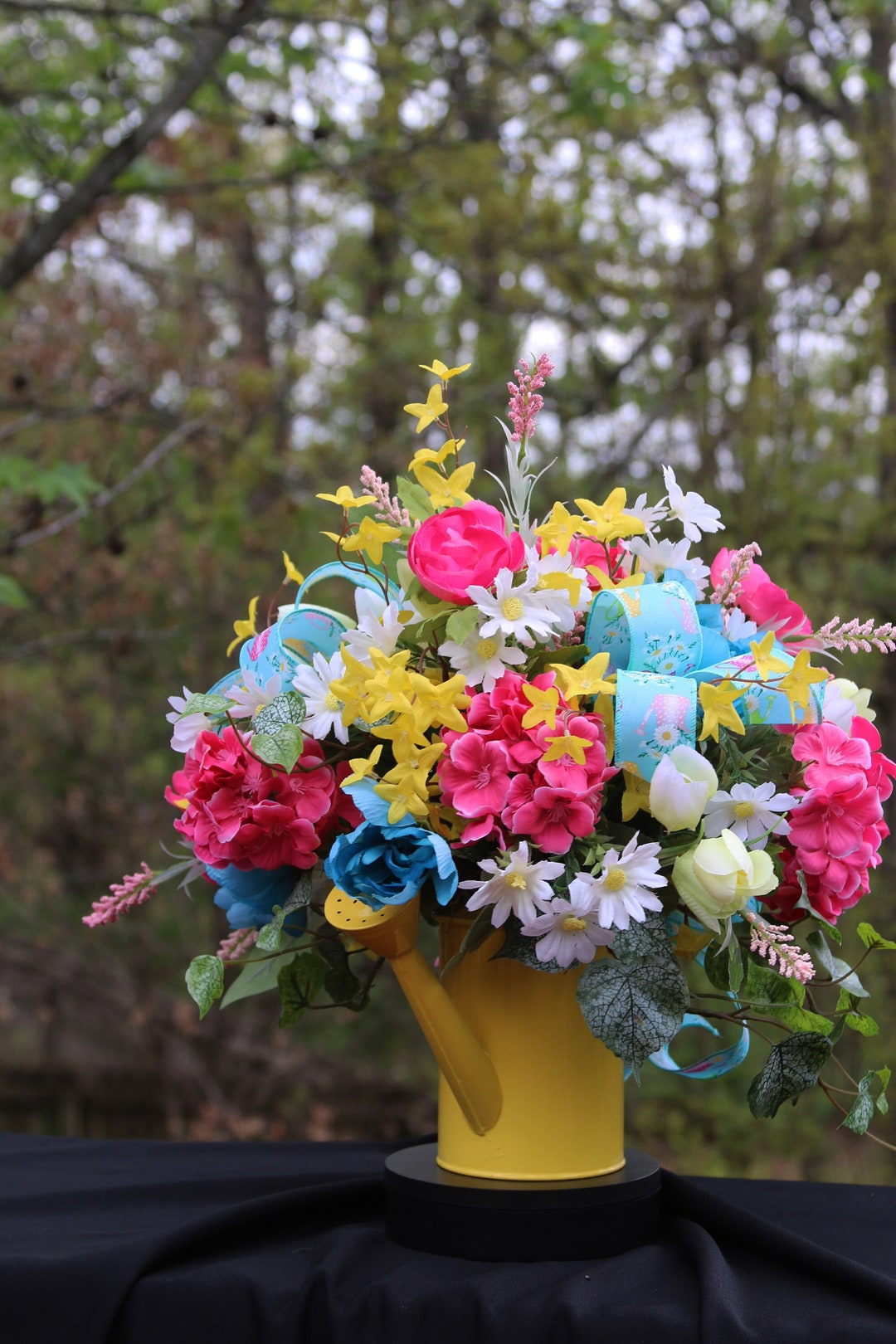 Blue & Yellow Spring Flower Arrangement, Spring Centerpiece, Summer ...