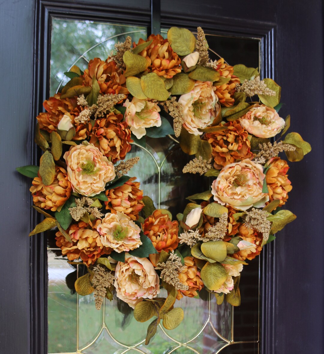Rust & Gold Fall Wreath for Front Door, Autumn Harvest Wreath ...