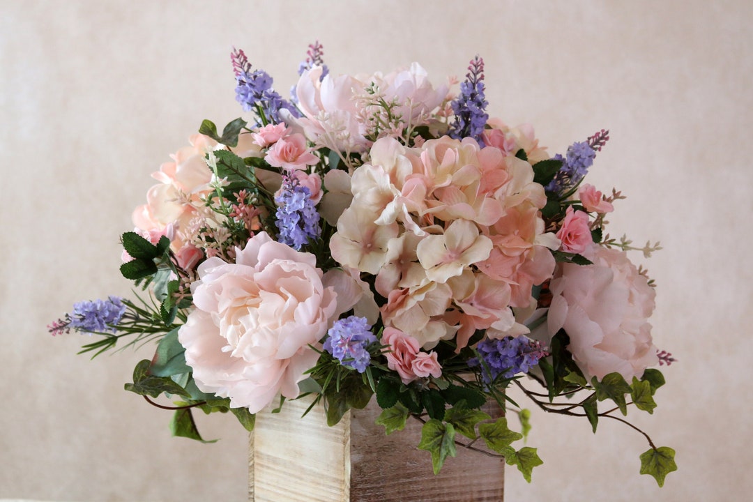 Pastel Pink Spring Centerpiece, Lavender Hydrangea Peony Spring Floral ...