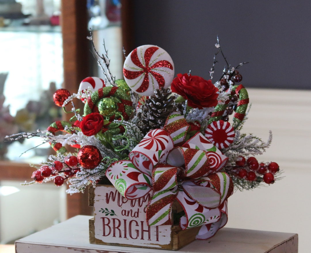 Christmas Centerpiece W/ Candy Canes, Christmas Arrangement Table ...