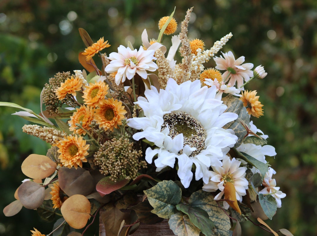Fall Sunflower Centerpiece, Sunflower & Pumpkin Fall Flower Arrangement ...