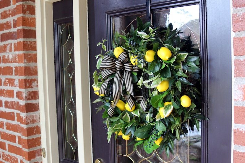 Lemon Wreath Summer Front Door Wreath W/ Lemons Front Porch - Etsy