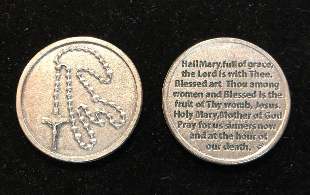 LARGE Holy Rosary Pocket Token Catholic Medal Religious Charms Prayer ...