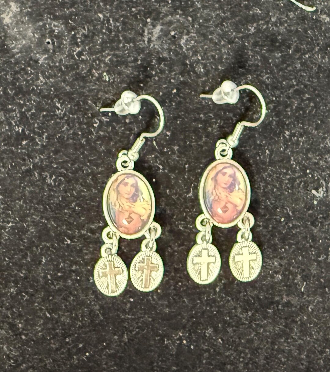 Immaculate Heart of Mary Dangle Earrings: Silver-tone Religious Jewelry ...
