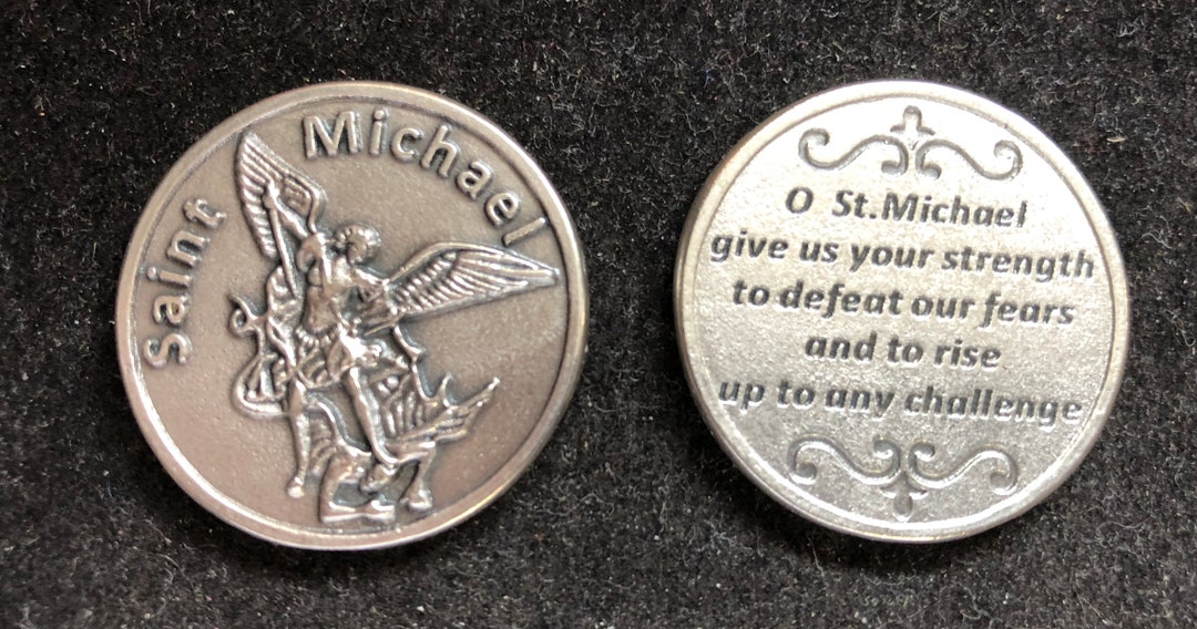 LARGE Saint Michael Pocket Token Catholic Medal Religious Charms Prayer ...