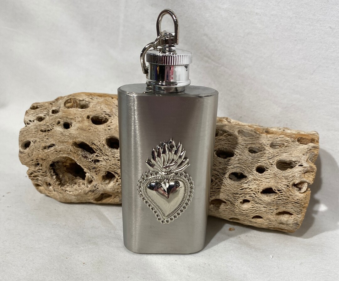 Stainless Steel 2 Oz. Holy Water / Holy Oil Bottle Flask Tall Key Chain ...